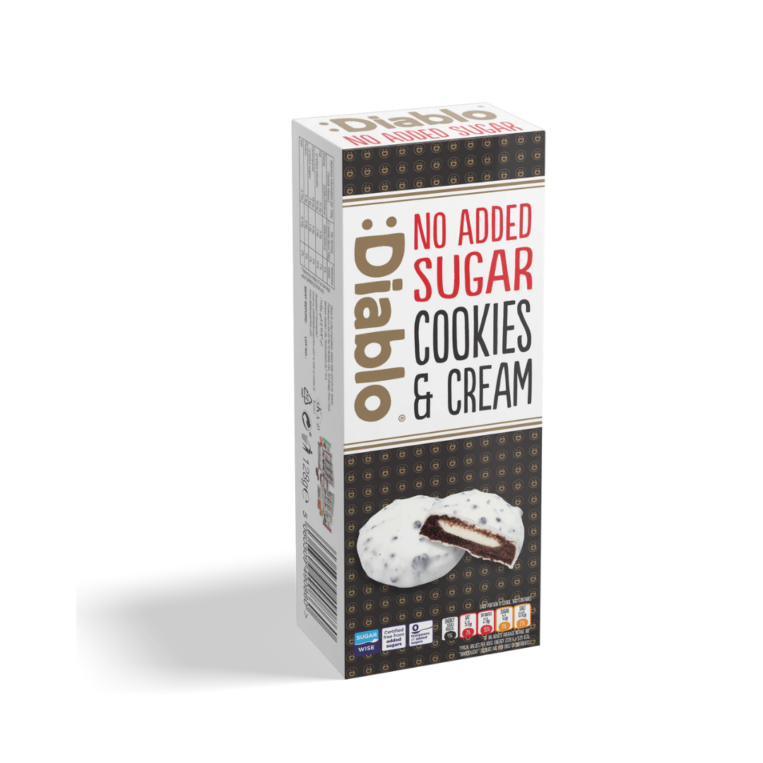 :Diablo White Chocolate Coated Cream Cookies 128g– HooGe Brands