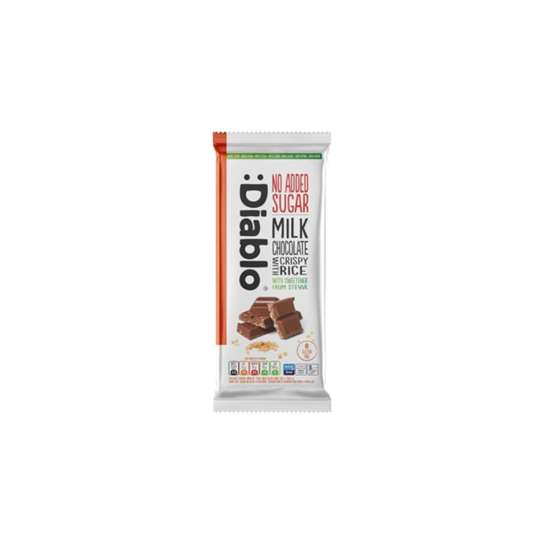 :Diablo Stevia Milk Chocolate with Crispy Rice 75g– HooGe Brands